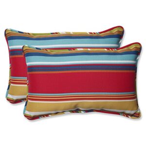 pillow perfect stripe indoor/outdoor accent throw pillow, plush fill, weather, and fade resistant, lumbar - 11.5" x 18.5" , red/blue westport, 2 count