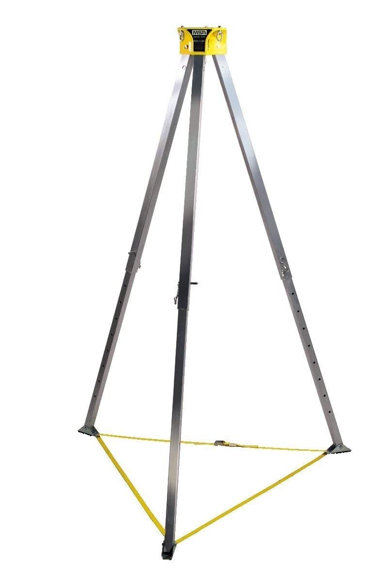 MSA 10102002 Workman Tripod - 8' Height, Aluminium, Confined Space Entry Kit Component, Skid-Resistant Rubber Tread, 4" Adjustable Increments, Made for Workman, Dynavac II & Latchways Accessories