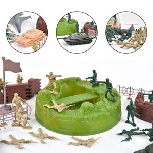 Sunny Days Entertainment Military Battle Group Bucket Over 100 Assorted Soldiers and 20 Accessories Toy Play Set for Kids, Boys and Girls | Plastic Army Men Figures with Storage Container