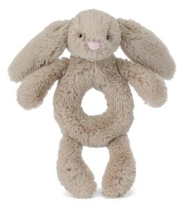 jellycat bashful beige bunny stuffed animal ring rattle, 7 inches | bunnies & rabbits plush rattle for babies | baby gift