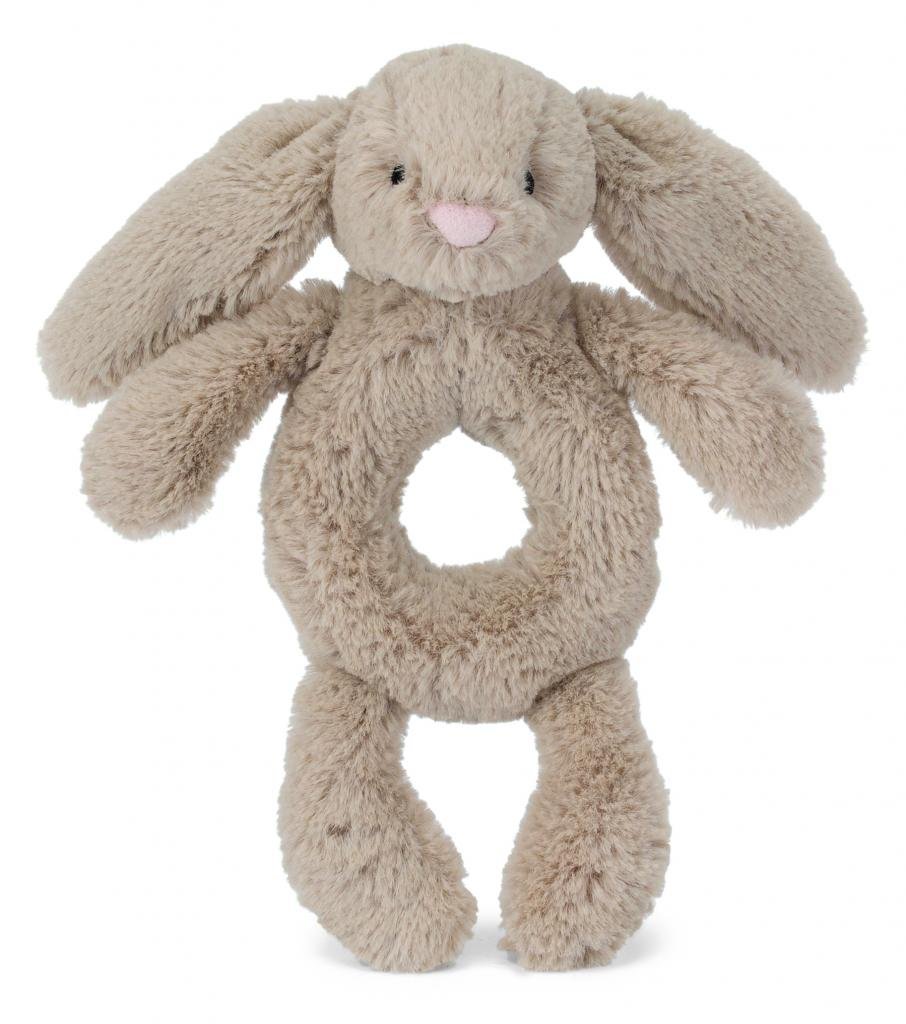 Jellycat Bashful Beige Bunny Stuffed Animal Ring Rattle, 7 inches | Bunnies & Rabbits Plush Rattle for Babies | Baby Gift