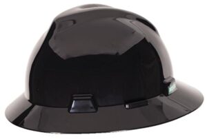 msa c217374 v-gard full-brim hard hat with fas-trac iii ratchet suspension | polyethylene shell, superior impact protection, self adjusting crown straps - standard size in black