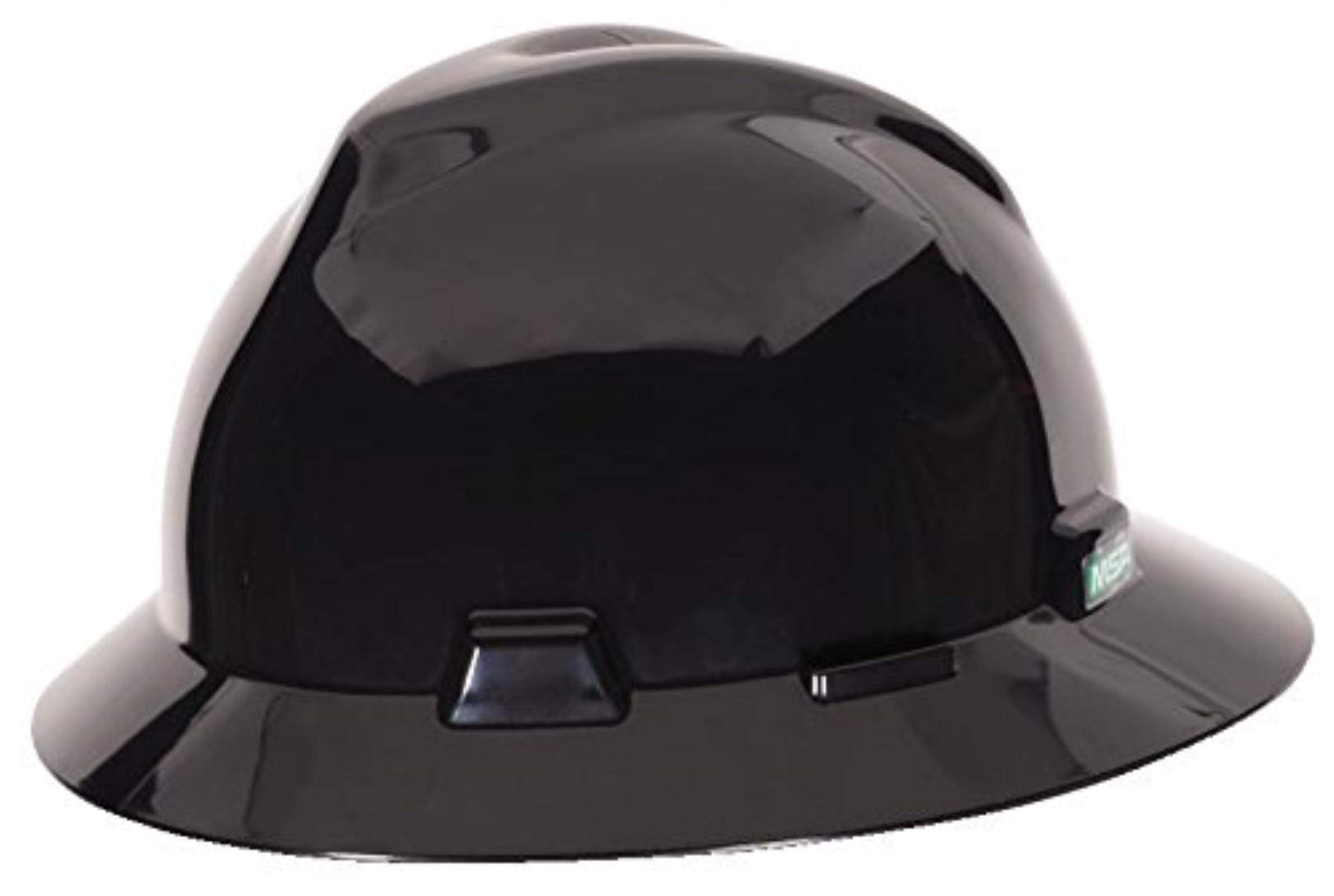 MSA C217374 V-Gard Full-Brim Hard Hat With Fas-Trac III Ratchet Suspension | Polyethylene Shell, Superior Impact Protection, Self Adjusting Crown Straps - Standard Size in Black