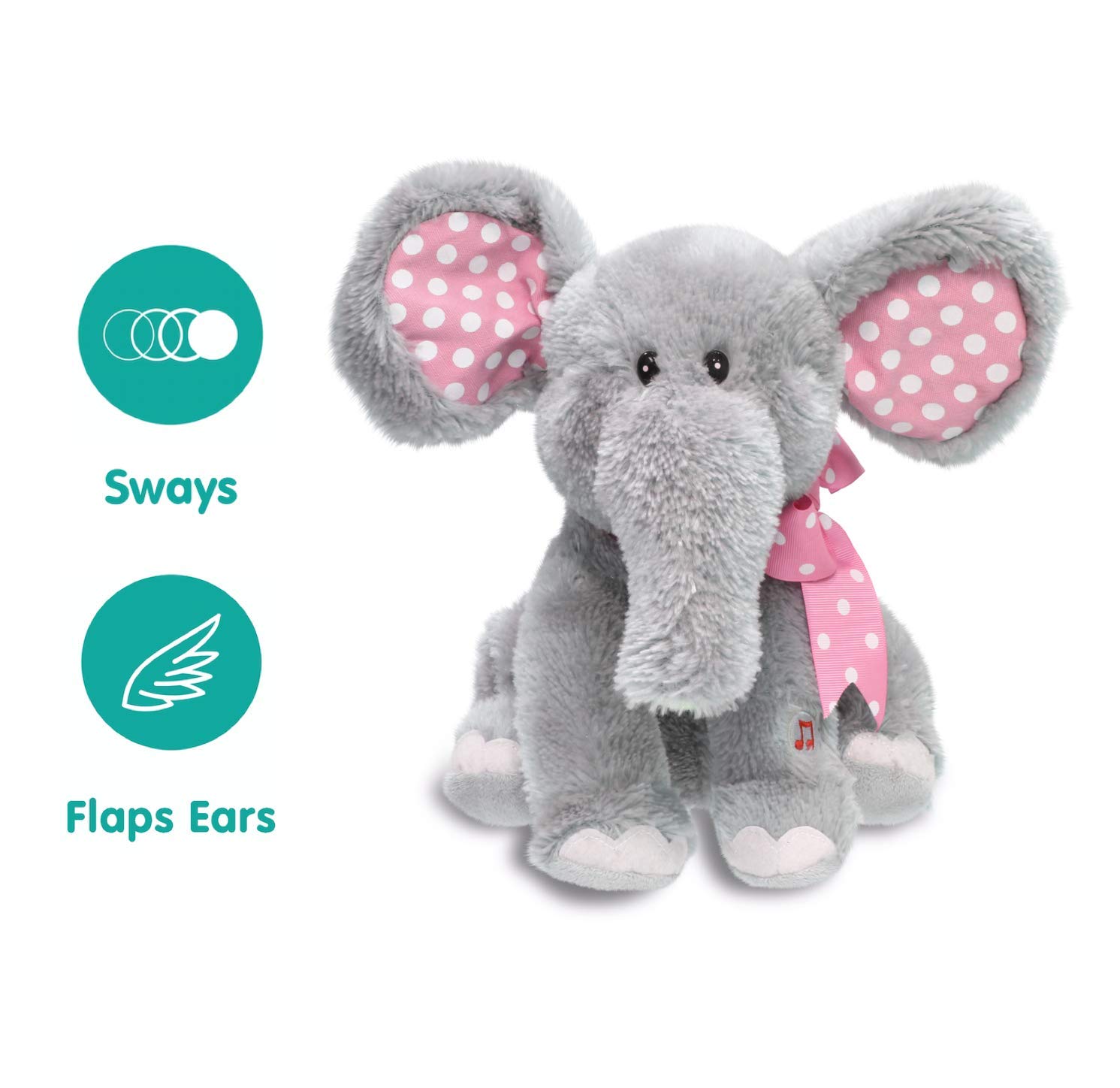 Cuddle Barn Ellie the Elephant - Animated Musical Pink Polka Dotted Stuffed Animal Plush Toy Sways, Flaps Floppy Ears, and Sings "Do Your Ears Hang Low," 12"