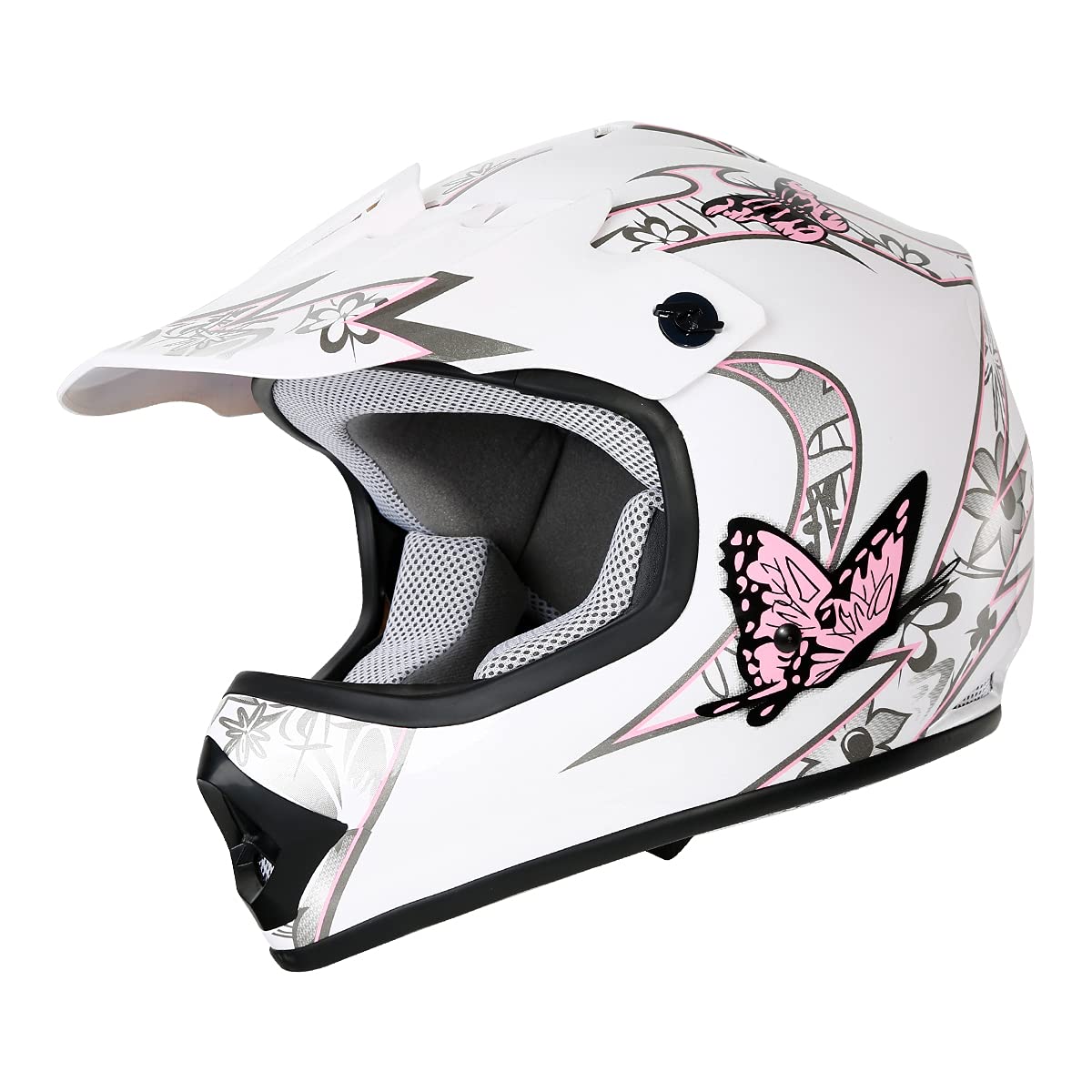 TCMT Youth Pink Butterfly Dirt Bike ATV Helmet Motocross with Goggles and gloves Large