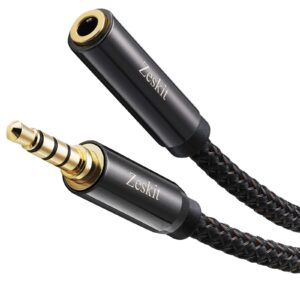 zeskit premium 3.5mm jack male to female aux audio extension cable, trrs 4 poles for headphones with mic, speakers - 12ft