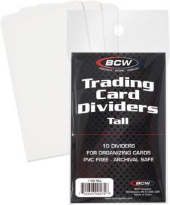 bcw tall trading card dividers - 50 ct | archival quality, write-on index tab, 3 11/16 x 2 11/16 inches | fits vault, super vault, quickfold, shoe, and super shoebox boxes | card organizer dividers