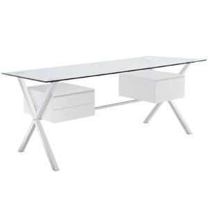 modway abeyance contemporary modern glass-top office desk in white