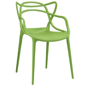 modway entangled modern molded plastic kitchen and dining room arm chair in green - fully assembled