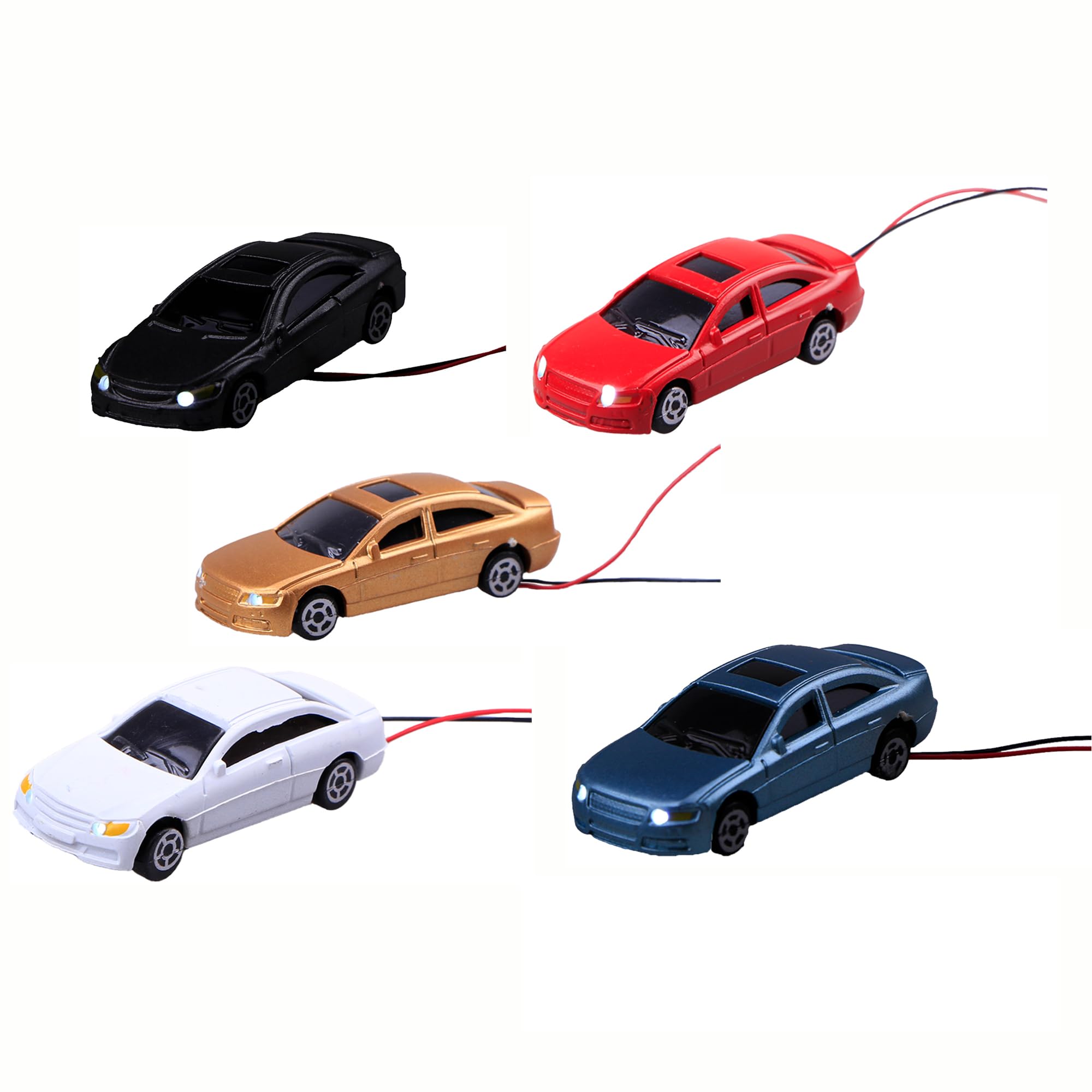 szzijia 5PCS 1:100 HO Scale Model LED Lighted Car with 12V Front and Rear Lights for Building Train Layout