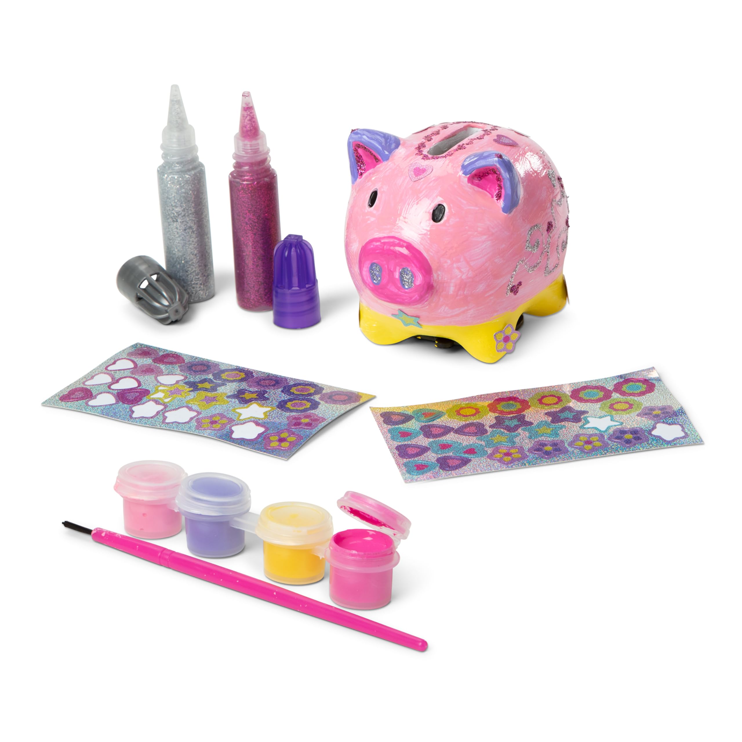 Melissa & Doug Created by Me! Piggy Bank Craft Kit with 4 Pots of Paint, Brush, Glitter, Stickers