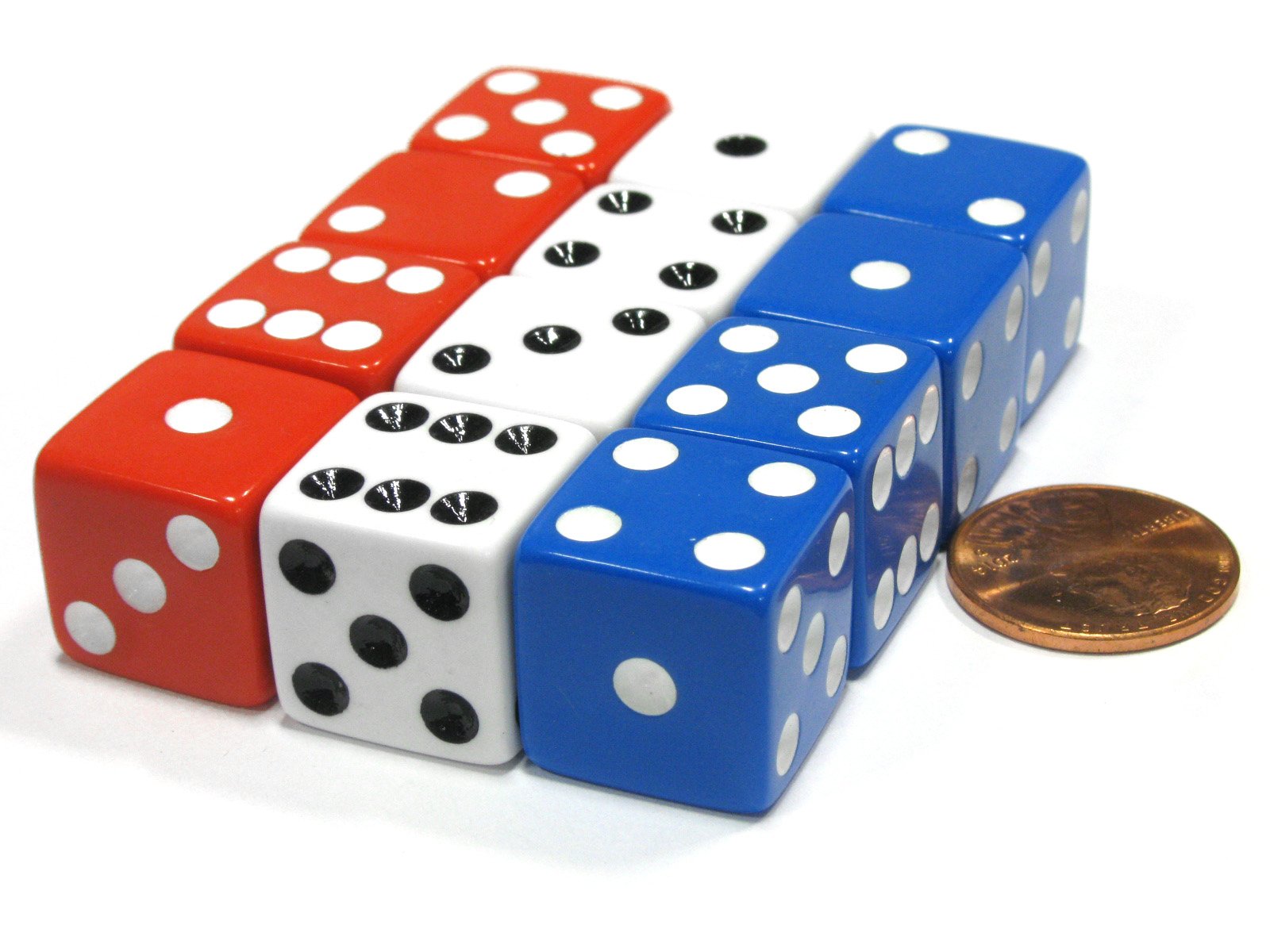 Set of 12 Six Sided 16mm D6 Dice - Patriotic USA 4 Each of Red White & Blue by Koplow Games