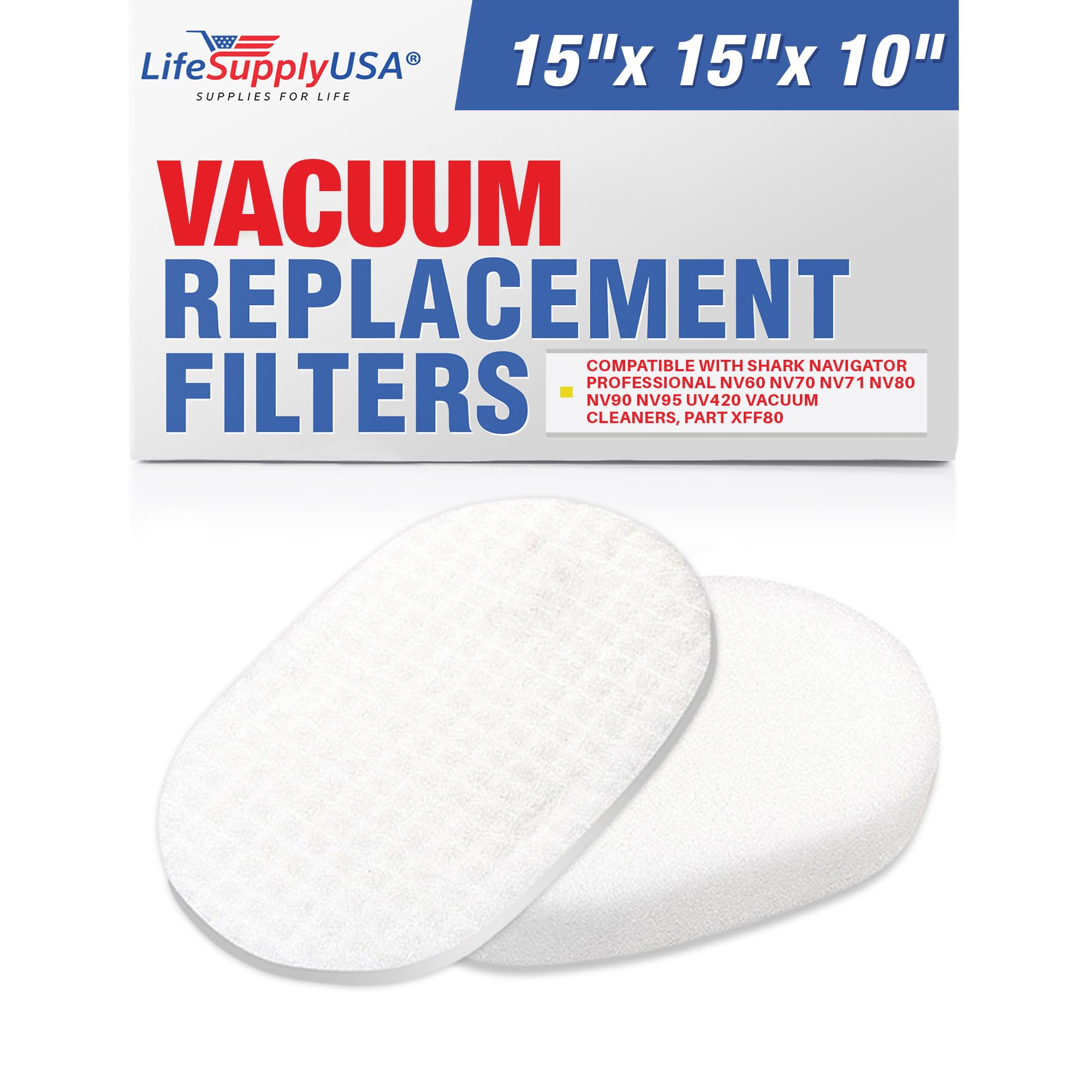 LifeSupplyUSA Vacuum Foam and Felt Filter Replacement Compatible with Shark Navigator Professional NV60 NV70 NV71 NV80 NV90 NV95 UV420 Vacuum Cleaners, Part XFF80