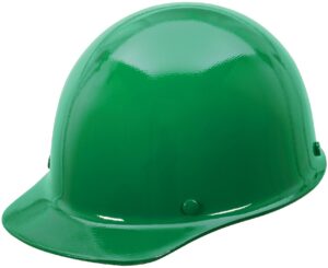 msa 475399 skullgard cap style hard hat with fas-trac iii ratchet suspension | non-slotted hat, made of phenolic resin, radiant heat loads up to 350f - standard size in green