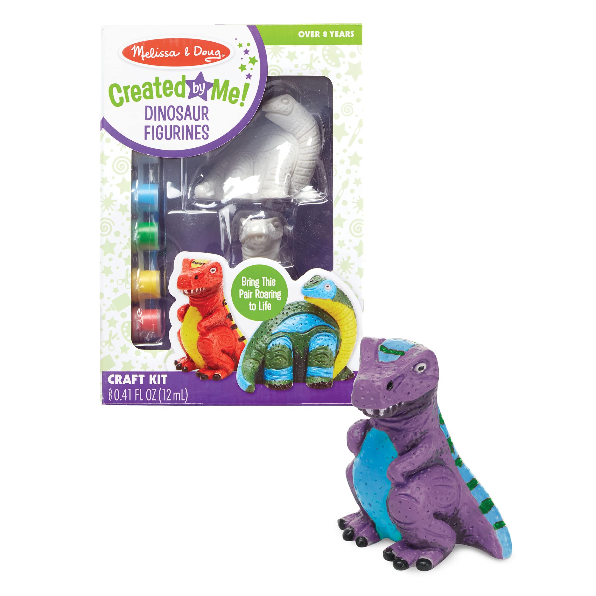 Melissa & Doug Created by Me! Dinosaur Figurines Craft Kit (2 Resin Dinosaurs, 6 Paints, Paintbrush)