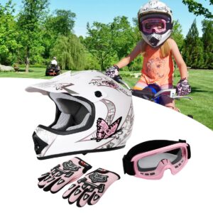 tcmt youth pink butterfly dirt bike atv helmet motocross with goggles and gloves large