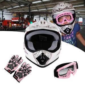 TCMT Youth Pink Butterfly Dirt Bike ATV Helmet Motocross with Goggles and gloves Large