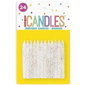 Stunning White & Glitter Spiral Birthday Candles - Pack of 24 - Dazzle Your Celebrations with These Gorgeous and Long-Lasting Party Candles