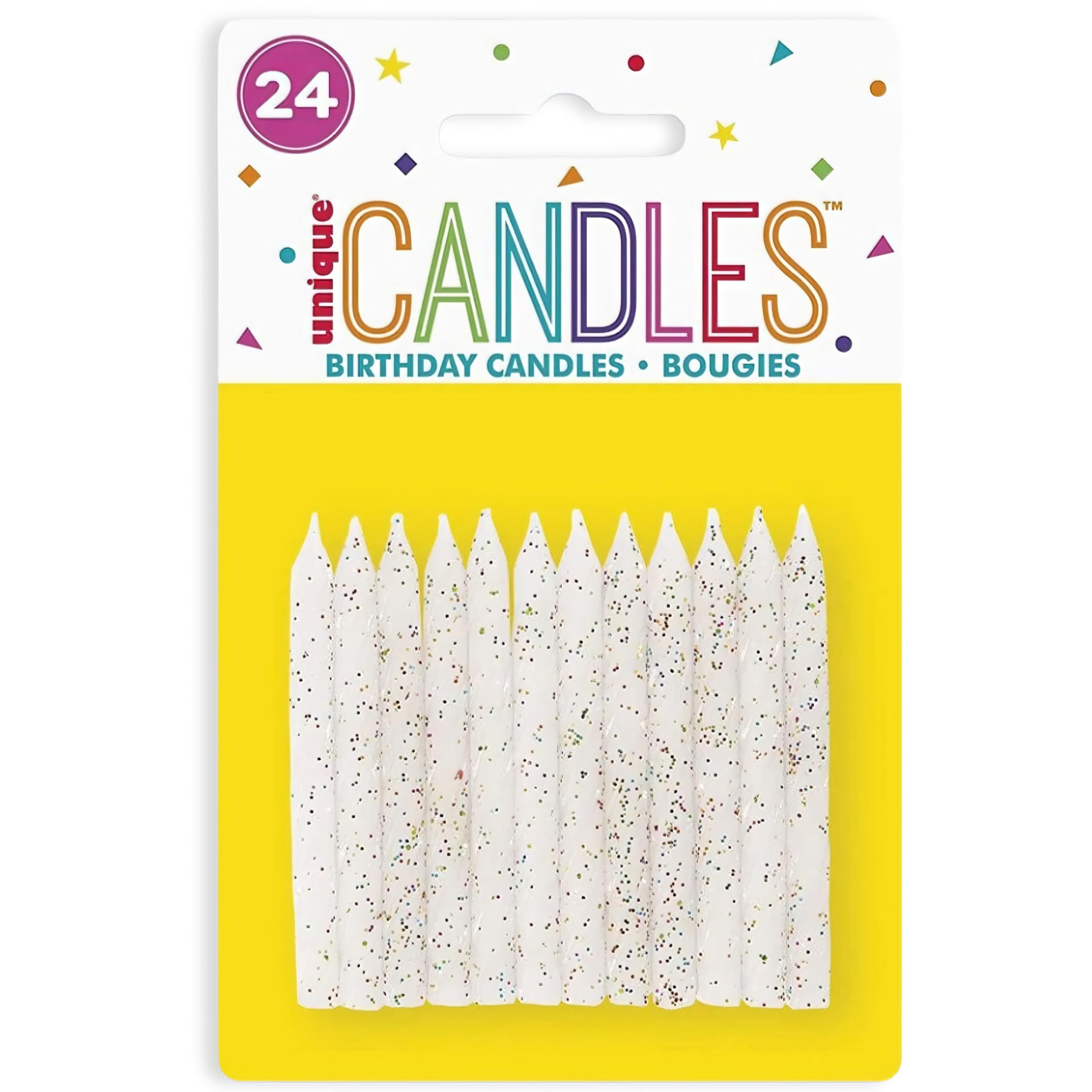 Stunning White & Glitter Spiral Birthday Candles - Pack of 24 - Dazzle Your Celebrations with These Gorgeous and Long-Lasting Party Candles