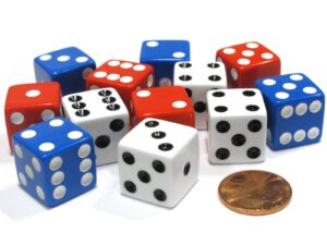 set of 12 six sided 16mm d6 dice - patriotic usa 4 each of red white & blue by koplow games