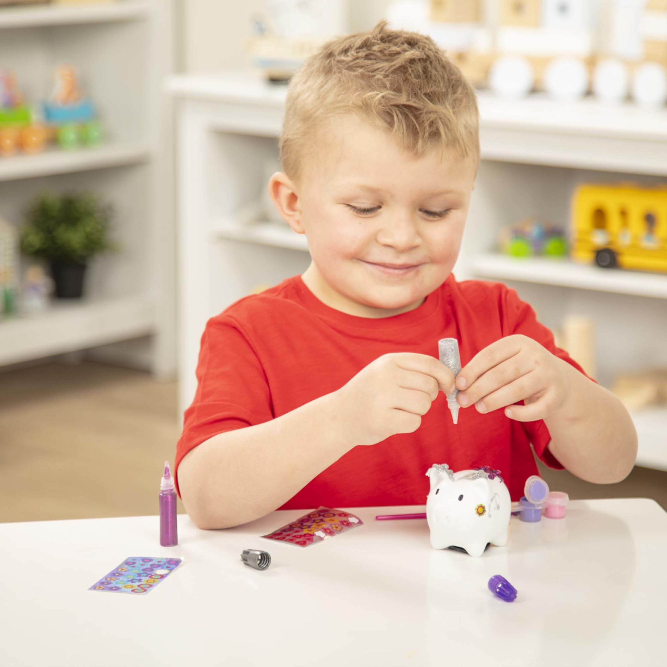 Melissa & Doug Created by Me! Piggy Bank Craft Kit with 4 Pots of Paint, Brush, Glitter, Stickers