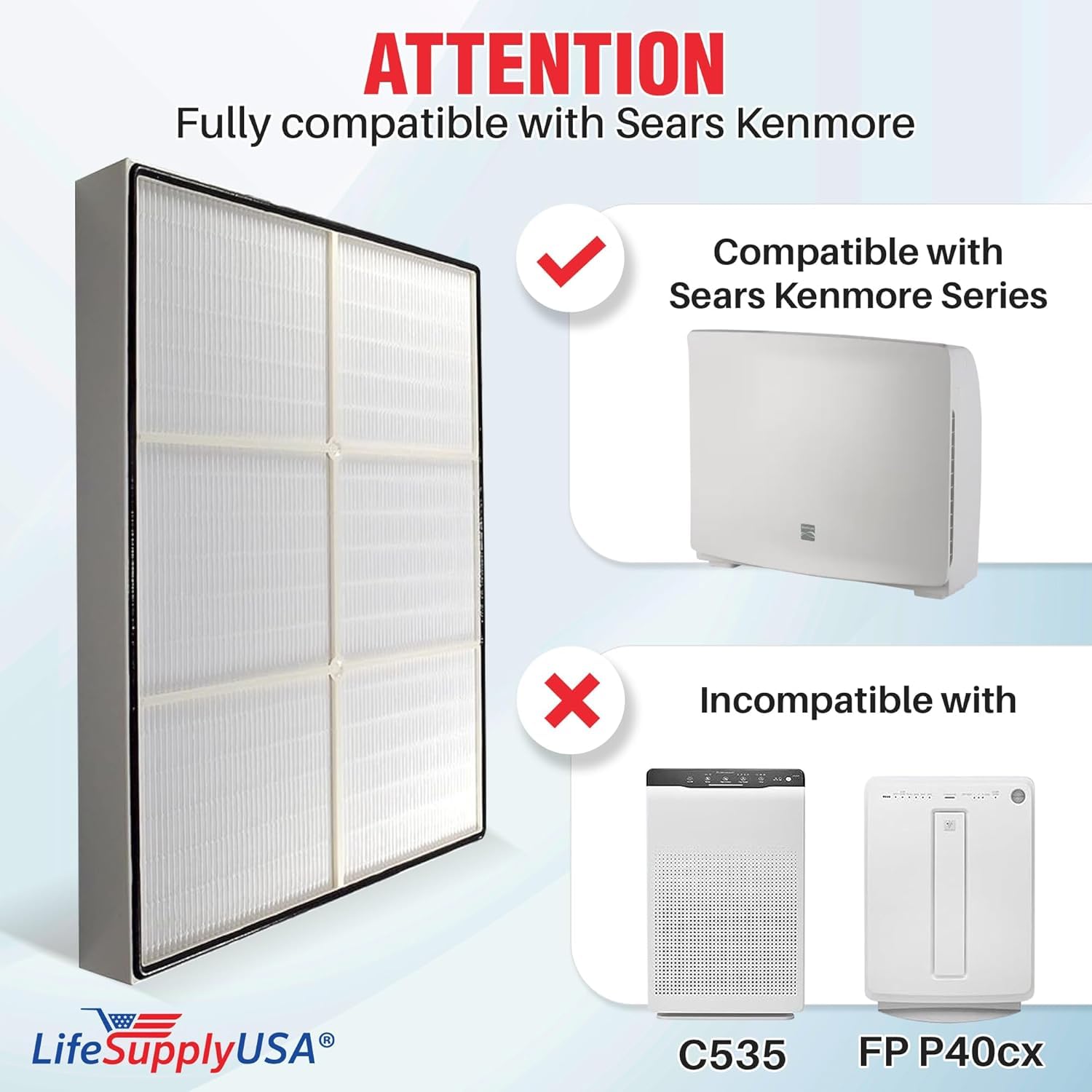 LifeSupplyUSA HEPA Filter Replacement Compatible with Whirlpool Whispure 1183054K AP350 AP450 AP510 Air Purifiers (Plastic Frame)