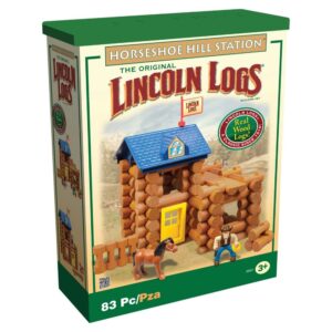 lincoln logs-horseshoe hill station-84 pieces-real wood logs - ages 3+ - best retro building gift set for boys/girls – creative construction engineering – top blocks game kit - preschool education toy