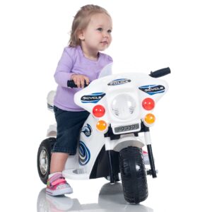 Ride On Motorcycle for Kids – 3-Wheel Battery Powered Motorbike for Kids Ages 3 -6 – Police Decals, Reverse, and Headlights by Lil’ Rider (White)