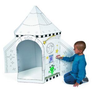 Fun Express Rocket Cardboard House for Kids - 5-Foot Tall Rocket Cardboard Playhouse for Kids, Hours of Creative Fun, Fuel Your Child's Imagination - A Safe Space for Kids to Dream, Play, and Imagine