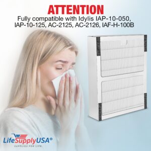 LifeSupplyUSA HEPA Filter Replacement Compatible with Idylis IAP-10-050, IAP-10-125, AC-2125, AC-2126 Air Purifiers, IAF-H-100B (0412558)