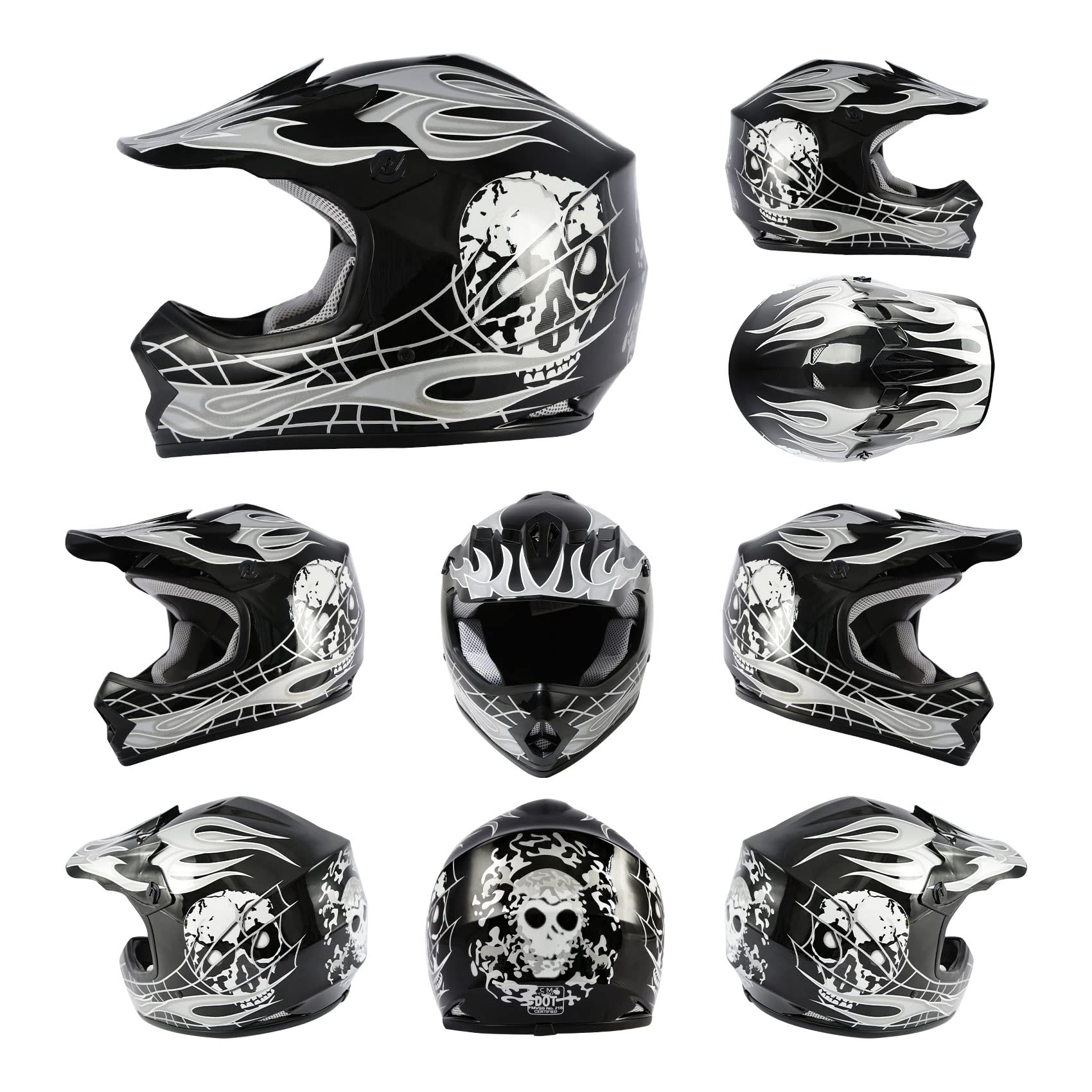 TCMT Black Kids Youth Motorcycle Motocross Offroad Helmet Dirtbike Street Bike Karting BMX MX ATV Full Face Helmet Gloves Goggles Dot Approved