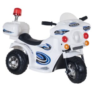 ride on motorcycle for kids – 3-wheel battery powered motorbike for kids ages 3 -6 – police decals, reverse, and headlights by lil’ rider (white)