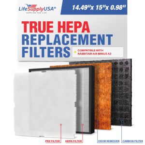 lifesupplyusa set of 4 replacement filter kit compatible with rabbitair air minusa2 spa-700a & spa-780a air units (pre-filter, carbon, hepa, and odor remover)