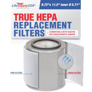 lifesupplyusa hepa filter replacement compatible with austin air fr200 fr250 health mate junior hm200, hm 200, hm-200 hm-205 hm-250 air purifiers