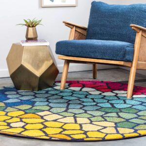 Unique Loom Estrella Collection Geometric, Abstract, Colorful, Modern, Mosaic Area Rug, Round 6' 1 x 6' 1, Multi/Blue