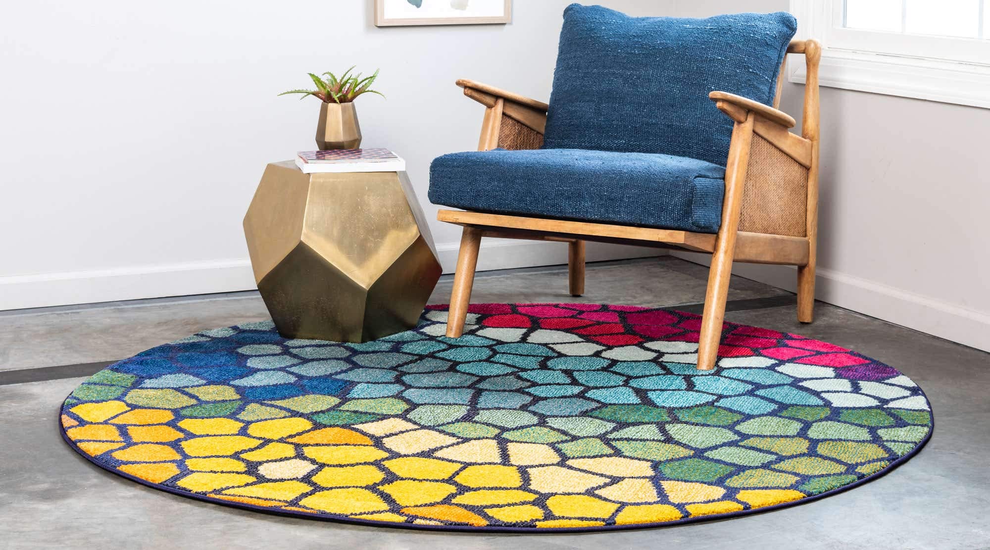 Unique Loom Estrella Collection Geometric, Abstract, Colorful, Modern, Mosaic Area Rug, Round 6' 1 x 6' 1, Multi/Blue