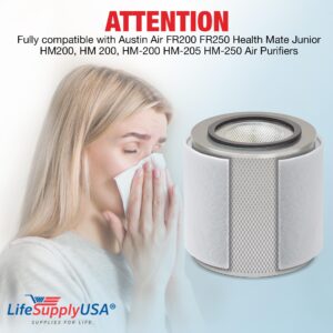 LifeSupplyUSA HEPA Filter Replacement Compatible with Austin Air FR200 FR250 Health Mate Junior HM200, HM 200, HM-200 HM-205 HM-250 Air Purifiers