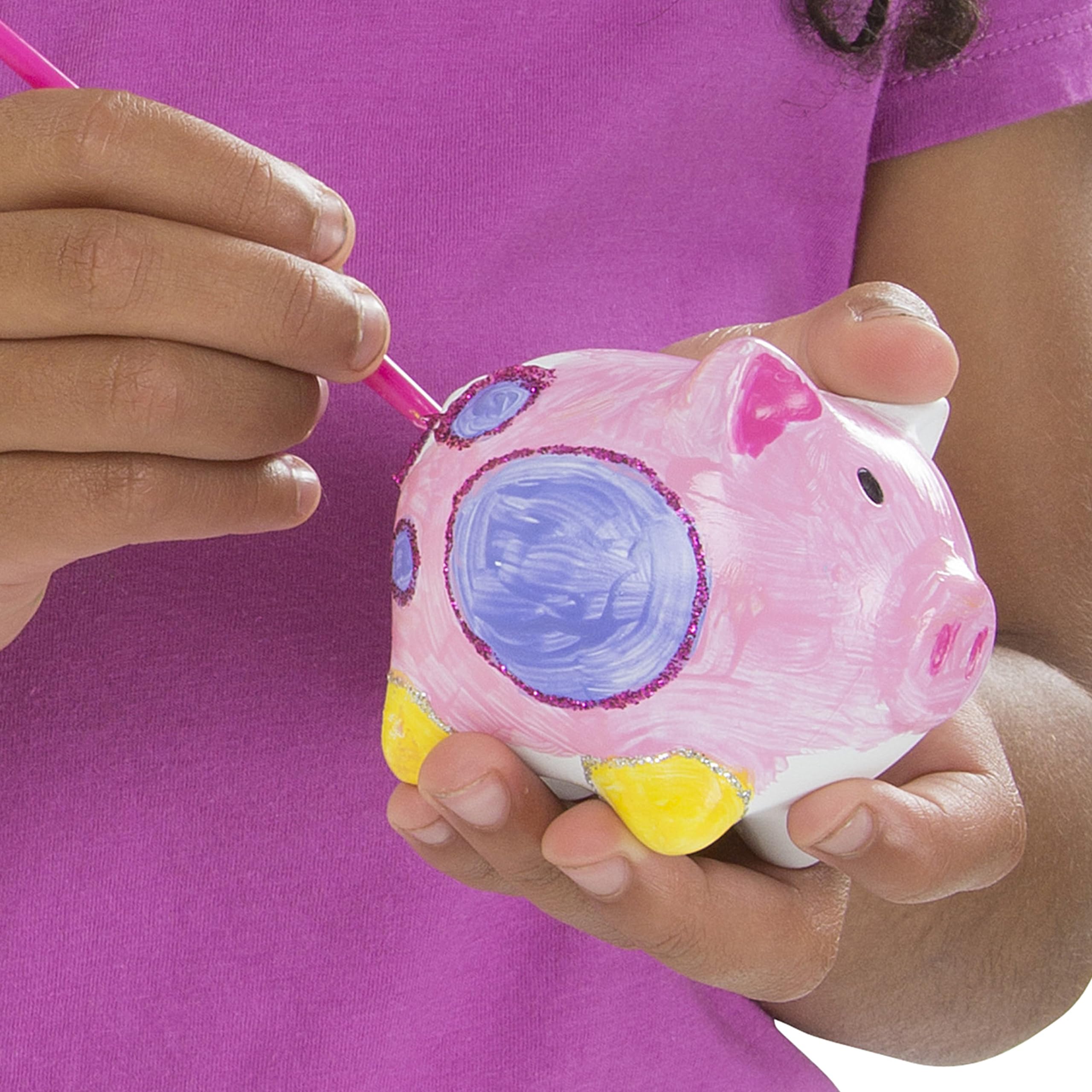 Melissa & Doug Created by Me! Piggy Bank Craft Kit with 4 Pots of Paint, Brush, Glitter, Stickers