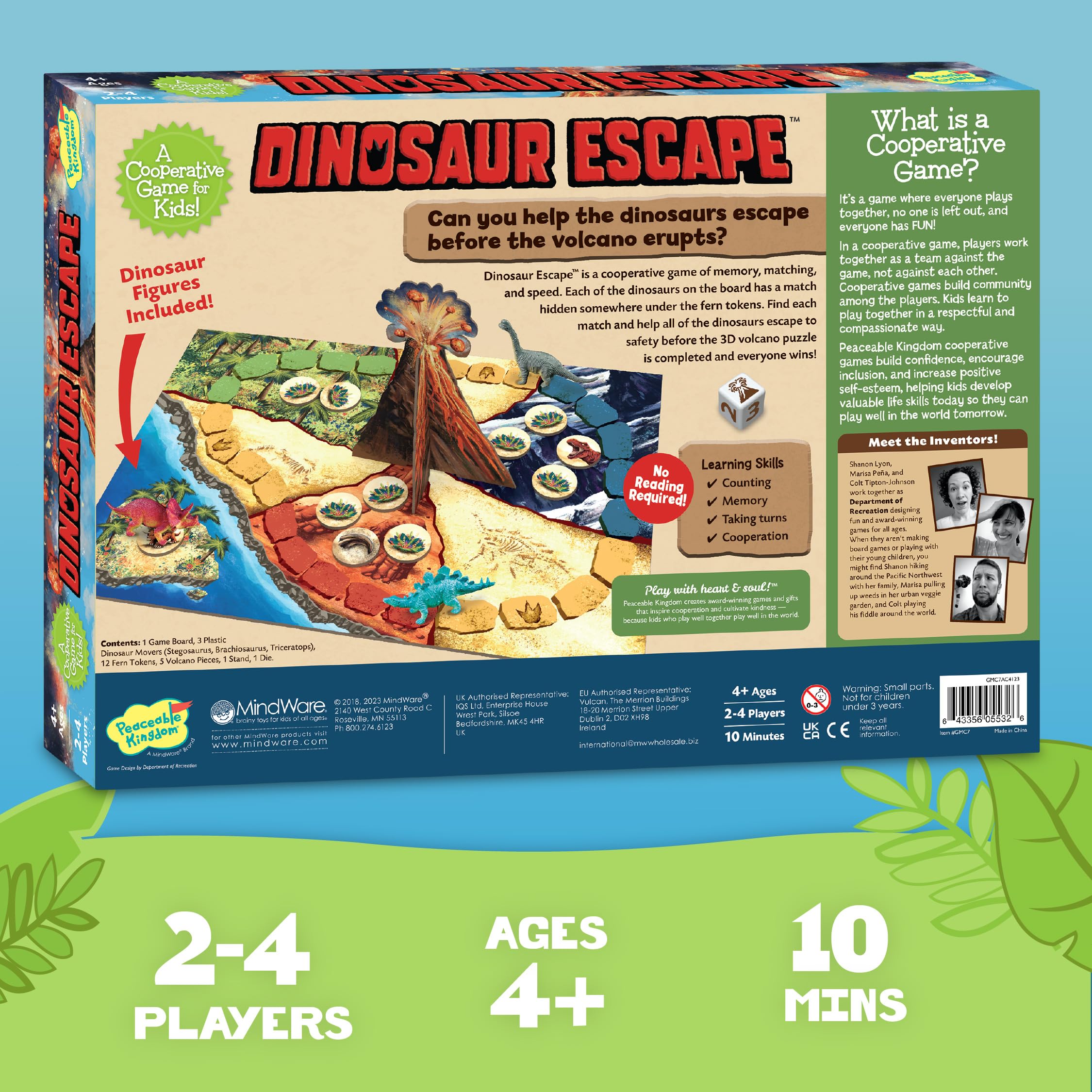 Peaceable Kingdom Dinosaur Escape Cooperative Memory Game of Logic and Luck for 2 - 4 Kids Ages 4 +