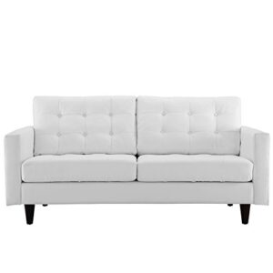 modway empress mid-century modern upholstered leather loveseat in white