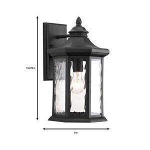 Progress Lighting Edition Collection 1-Light Clear Water Glass Traditional Outdoor Large Wall Lantern Light Textured Black, 9"