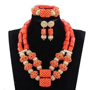 2018 Latest Coral Jewelry Sets Nigerian Dubai Orange Necklace Sets of Beads African Bridal Jewelry Sets