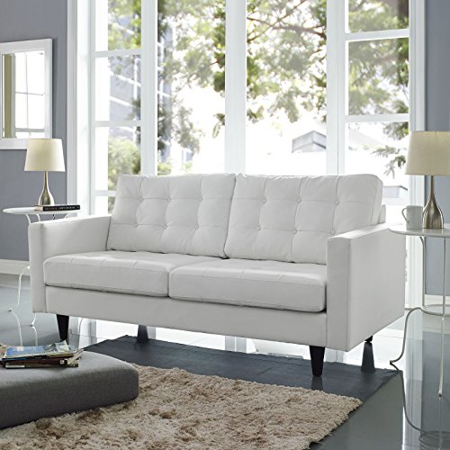 Modway Empress Mid-Century Modern Upholstered Leather Loveseat In White