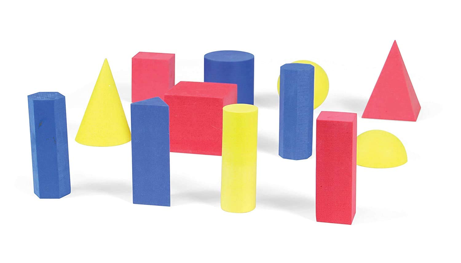 hand2mind Foam Geometric Solid Blocks, Assorted Colors, 3D Shapes (Set of 12)