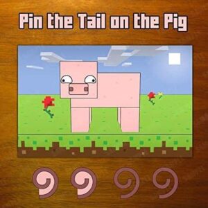 silly goose gifts - pin the tail on the pig - fun kids birthday party supply celebration activity - pixel block video game themed mining craft adventure attach - sticking animal tail - pin the tail