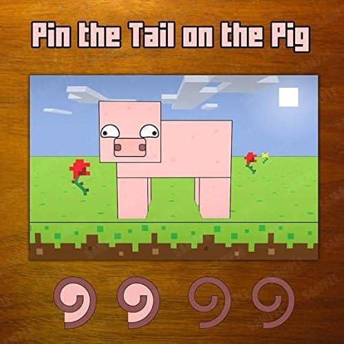 Silly Goose Gifts - Pin The Tail On The Pig - Fun Kids Birthday Party Supply Celebration Activity - Pixel Block Video Game Themed Mining Craft Adventure Attach - Sticking Animal Tail - Pin The Tail