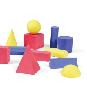 hand2mind Foam Geometric Solid Blocks, Assorted Colors, 3D Shapes (Set of 12)