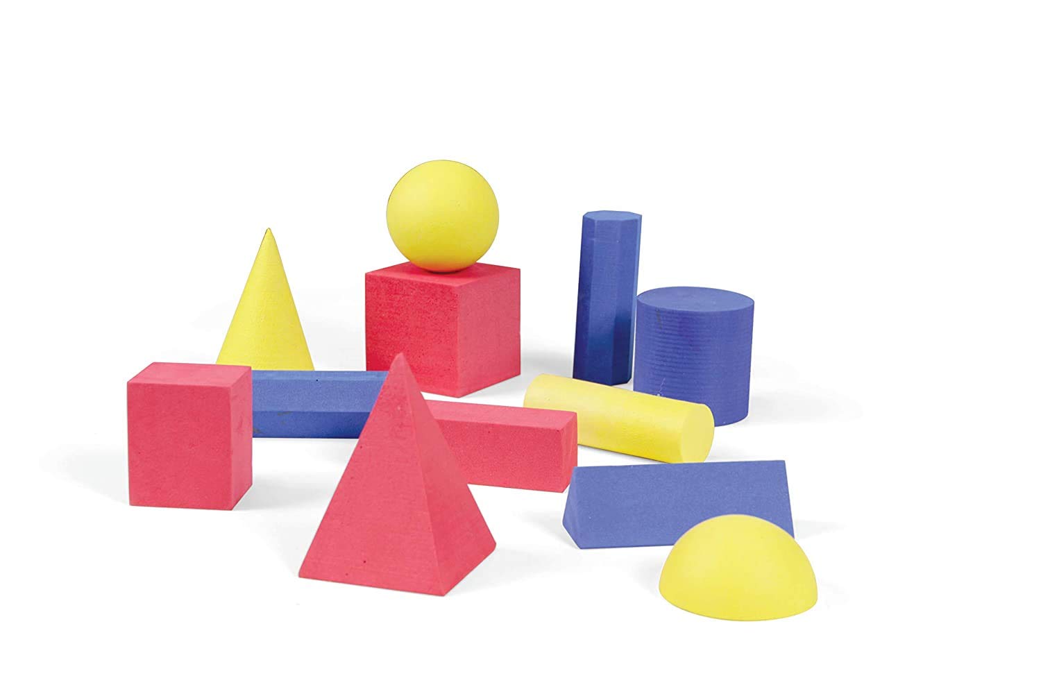 hand2mind Foam Geometric Solid Blocks, Assorted Colors, 3D Shapes (Set of 12)