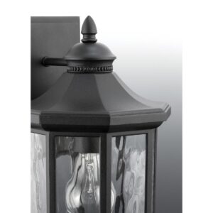 Progress Lighting Edition Collection 1-Light Clear Water Glass Traditional Outdoor Large Wall Lantern Light Textured Black, 9"