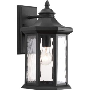 progress lighting edition collection 1-light clear water glass traditional outdoor large wall lantern light textured black, 9"